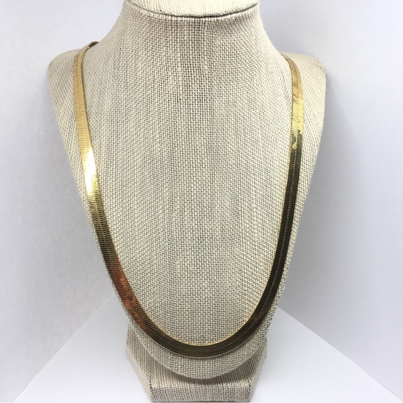 Monet | Jewelry | Vintage Monet Golden Herringbone Shiny Chain Necklace Retro Costume Jewelry ...